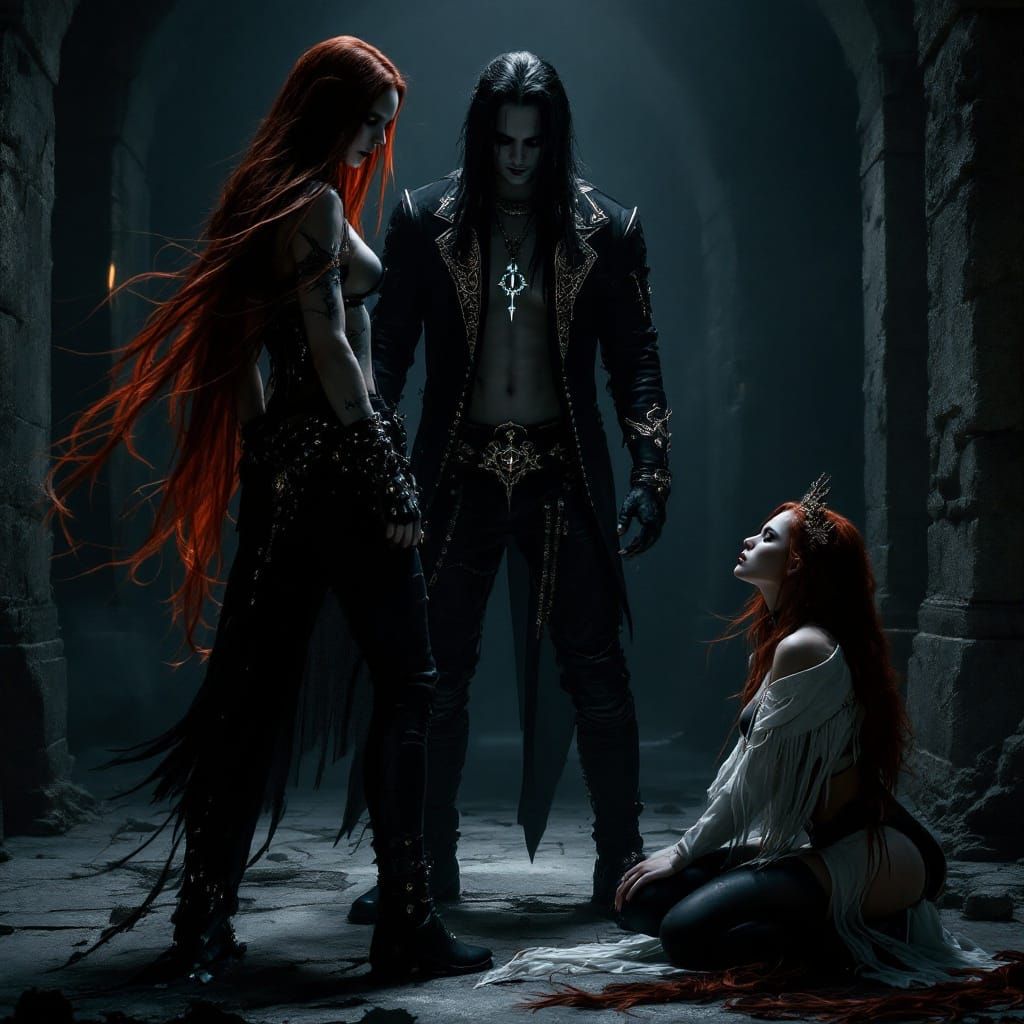 Majestic Goth Vampires in Dark Dungeon Setting - AI Art