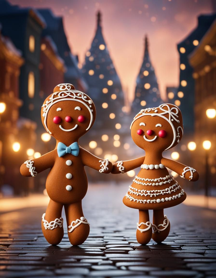 Gingerbread Couple Walking Together on The Street - AI Generated ...