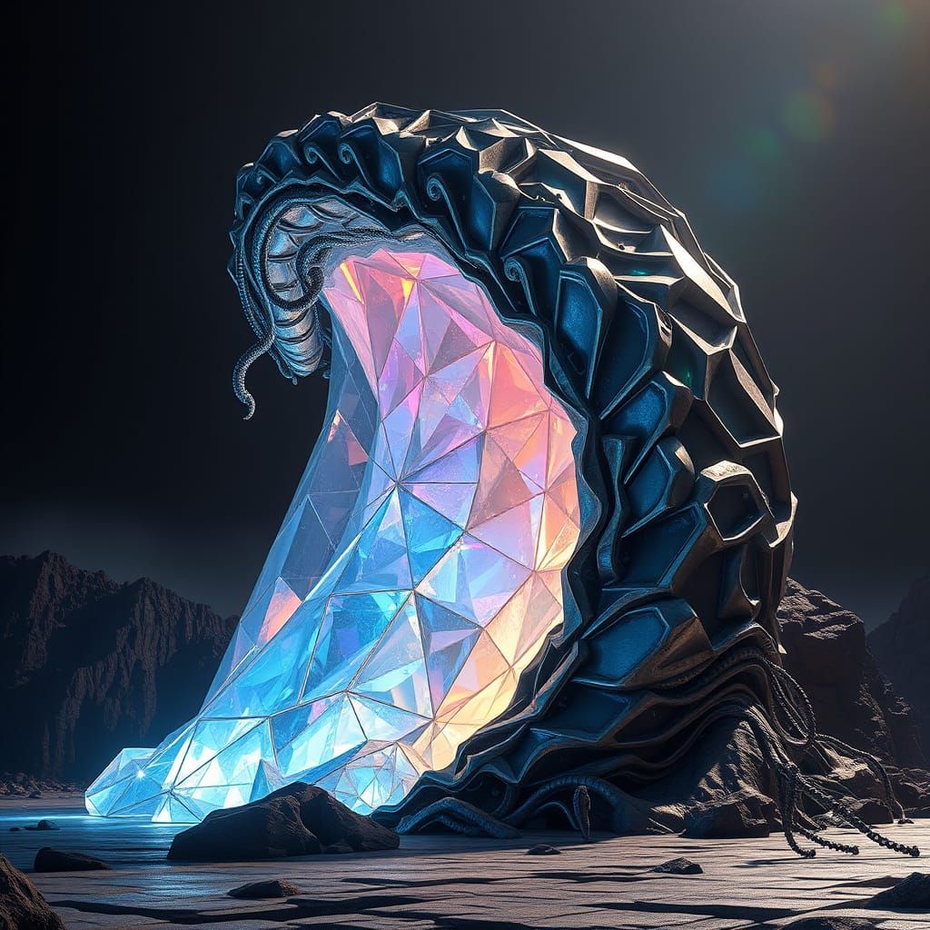 Ethereal Futuristic Monolith with Iridescent Sheen - AI Art