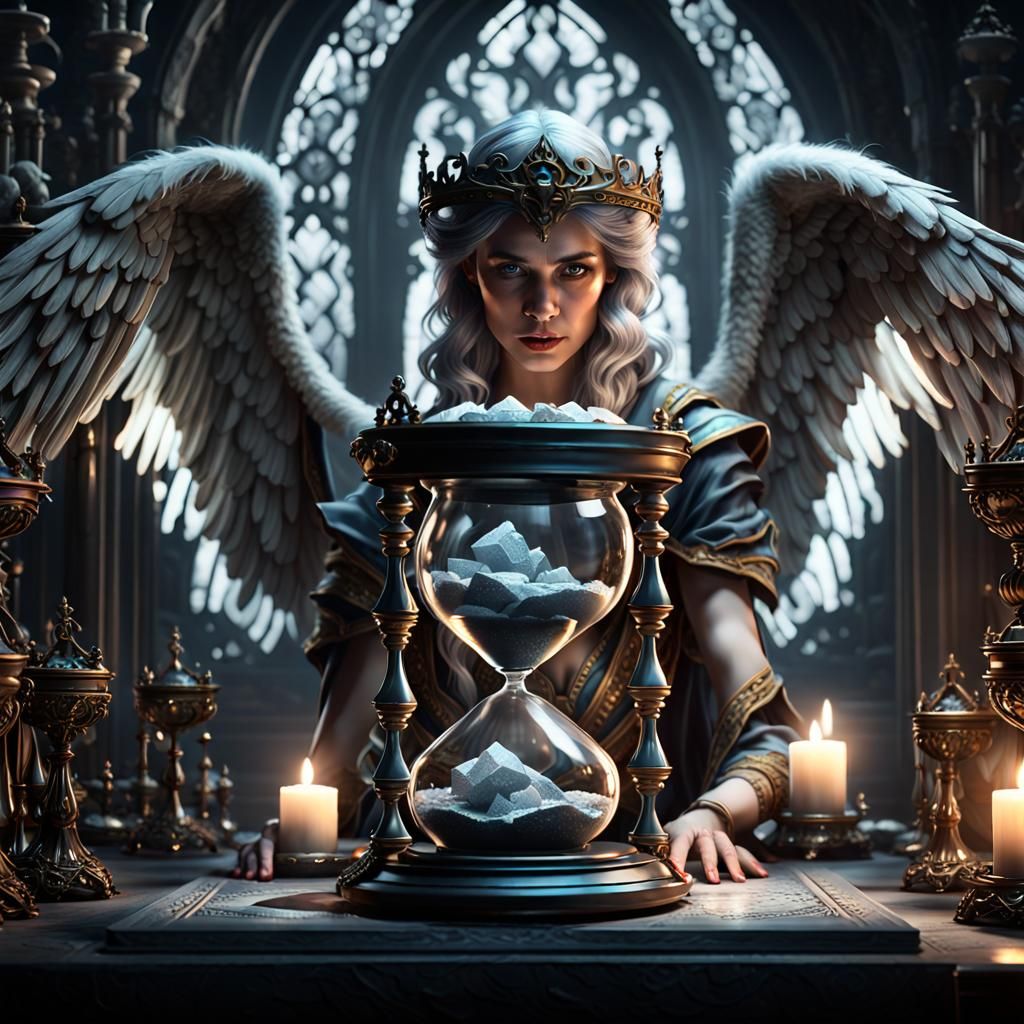 fallen angel with an Hourglass - AI Generated Artwork - NightCafe Creator