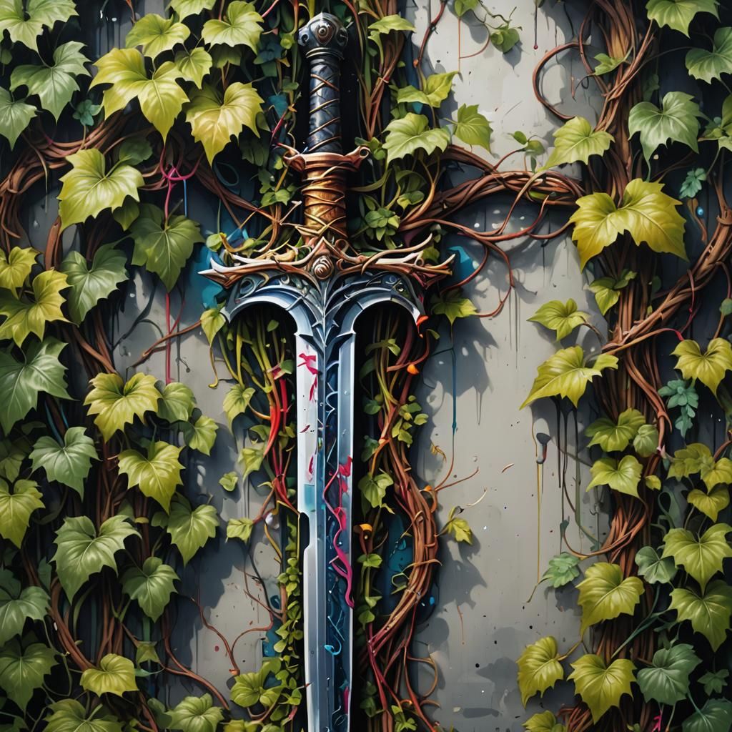 Sword Overgrown With Vines - AI Generated Artwork - NightCafe Creator