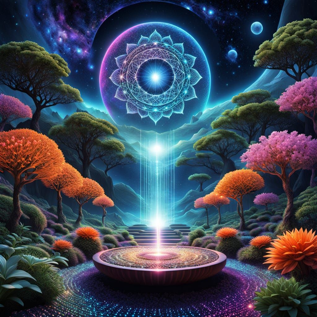 Zen Garden - Surreal Cosmic Zen Garden Scene in Vibrant Digi...