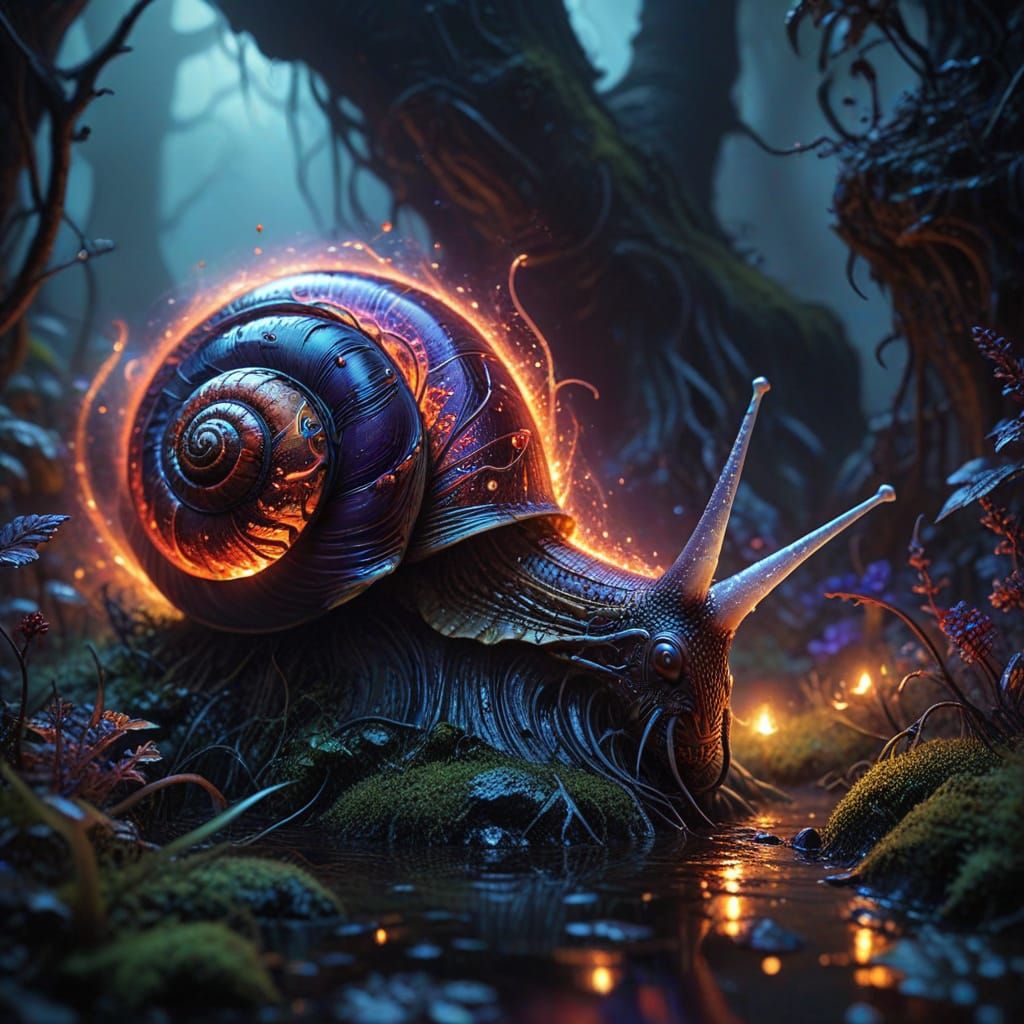 cosmic snail red gothic art blood acrylic art