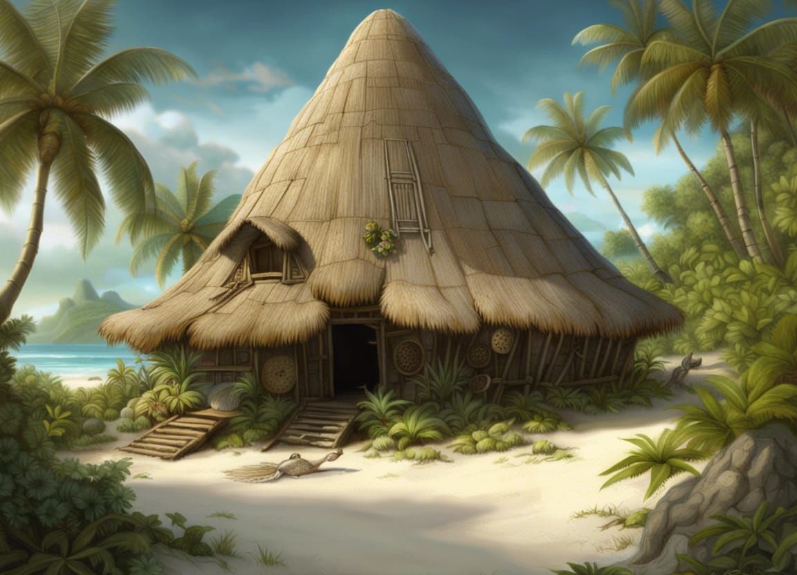 giant elven amerindian hut bamboo on tropical island beach yucca giant ...