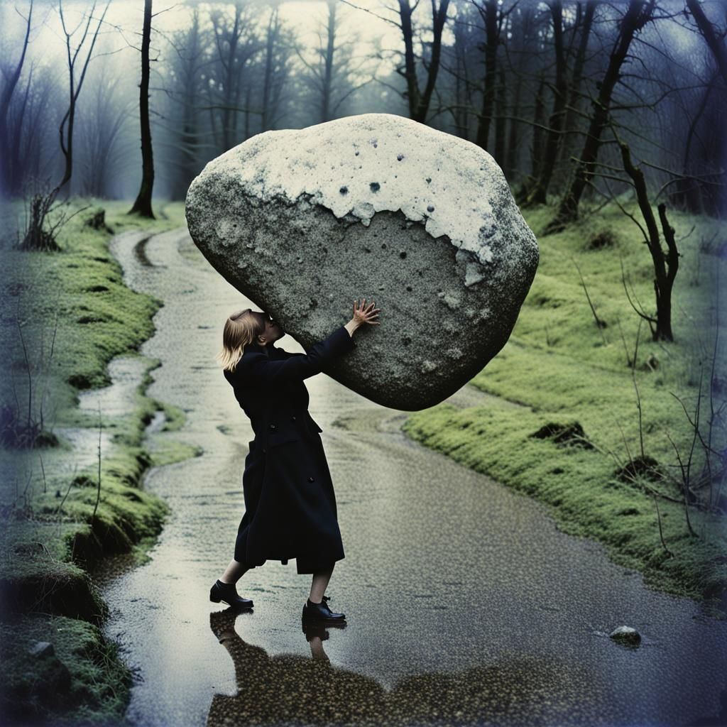 Woman carry rock - AI Generated Artwork - NightCafe Creator