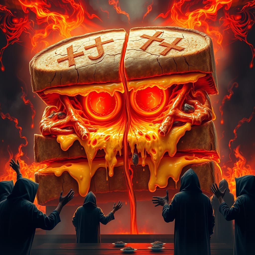 Cyberpunk-Style Grilled Cheese Abomination with Gl... - AI Art