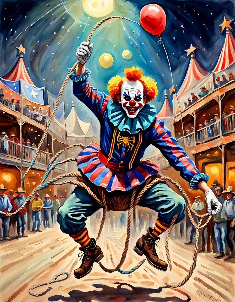 clown carrying rope at rodeo - AI Generated Artwork - NightCafe Creator