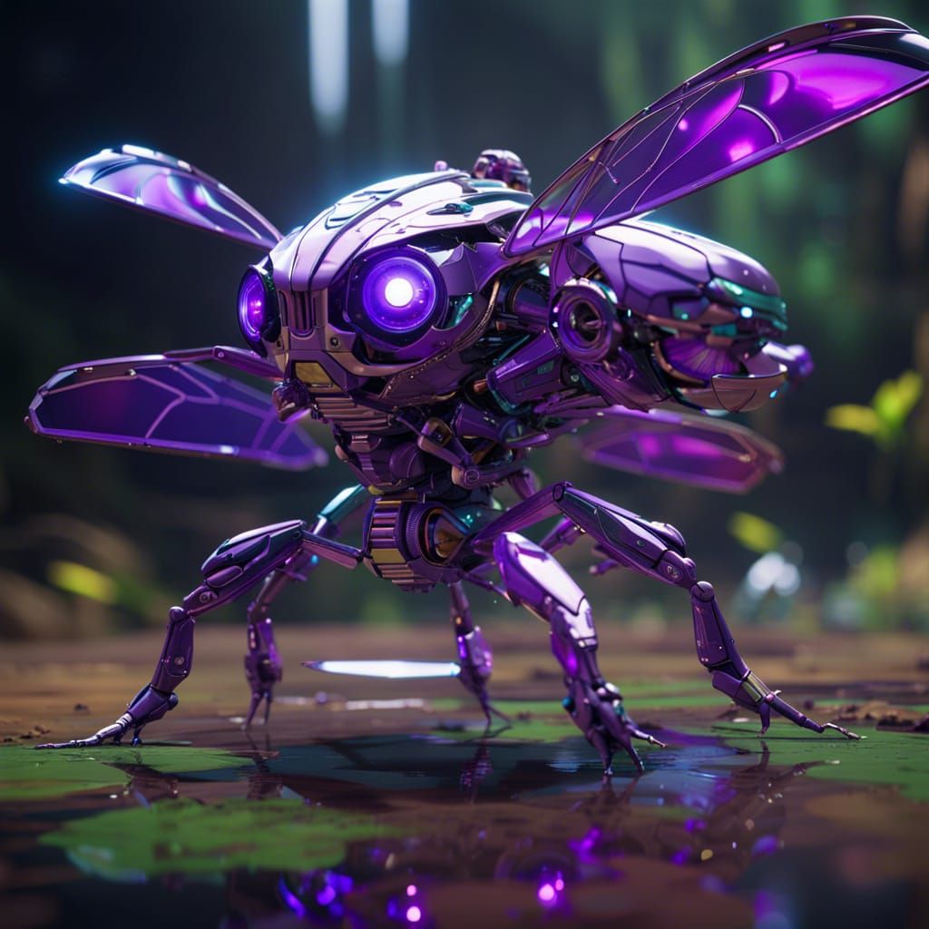 robot,magnificent mini Cyborg dragonfly detailed shiny purple mirror 3d ...