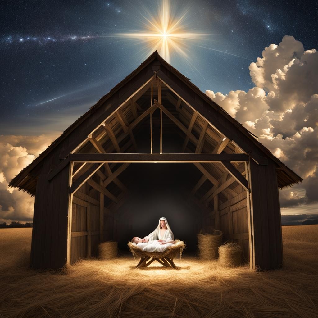 Mary and Baby Jesus in a barn - AI Generated Artwork - NightCafe Creator