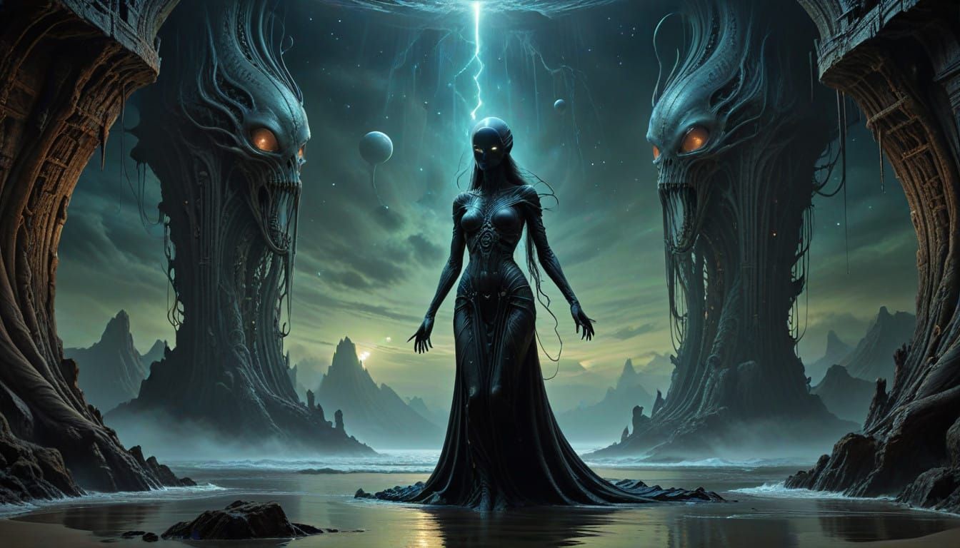 Ethereal Alien Goddess in Surrealist Landscape - AI Art