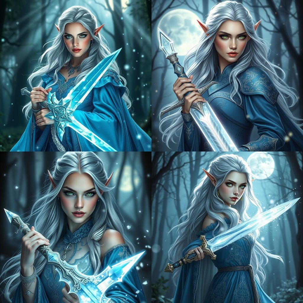 Ethereal Elven Warrior Princess in Mystical Forest - AI Art