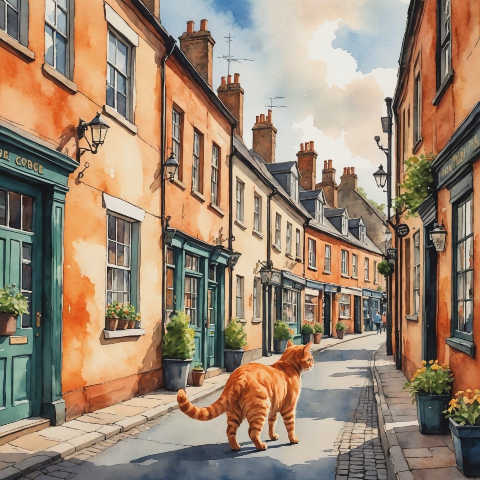 A purrfect walk through a British town. - AI Generated Artwork ...