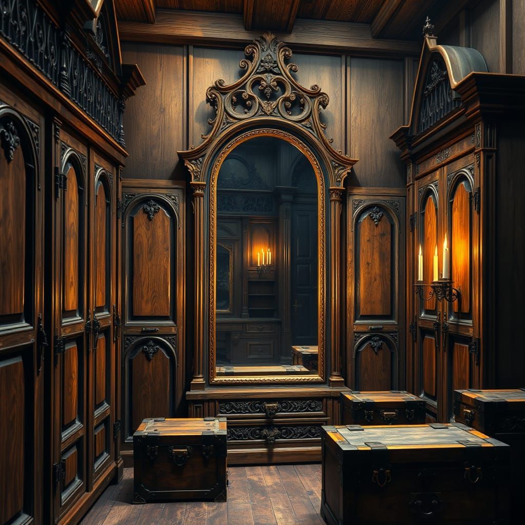 Medieval Chamber with Ornate Wardrobes and Dressin... - AI Art