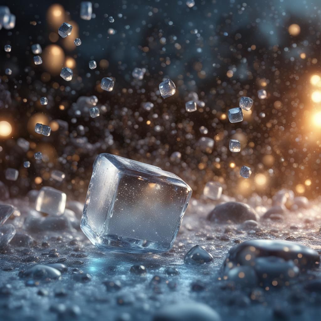 Ice cubes falling freezing rain Abstract Shinning Rocks glimmering dots ...