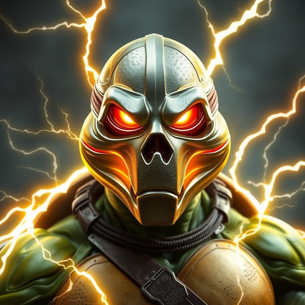 a lightning-fast turtle superhero with full plate armor and psychic ...