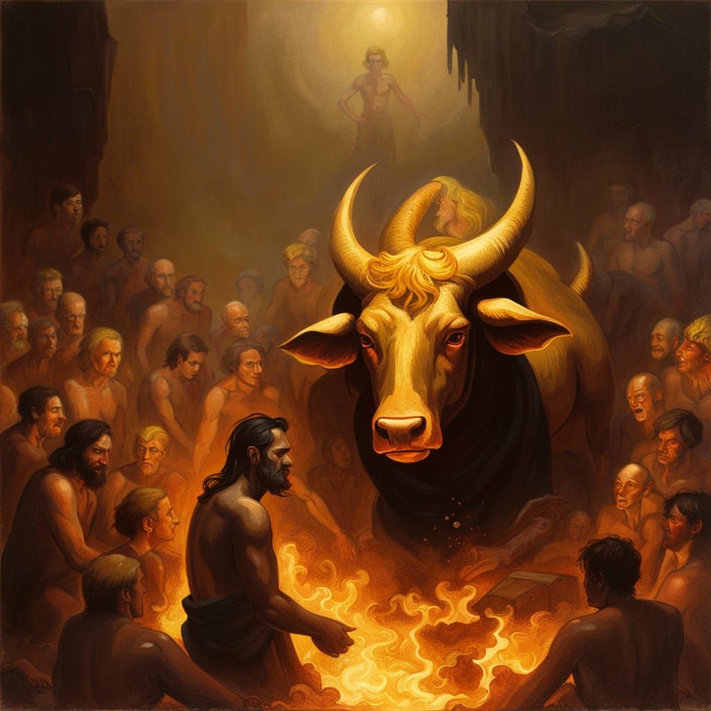 The Samaritan and the Golden Calf in Hell sinister by Greg Rutkowski - AI Generated Artwork ...