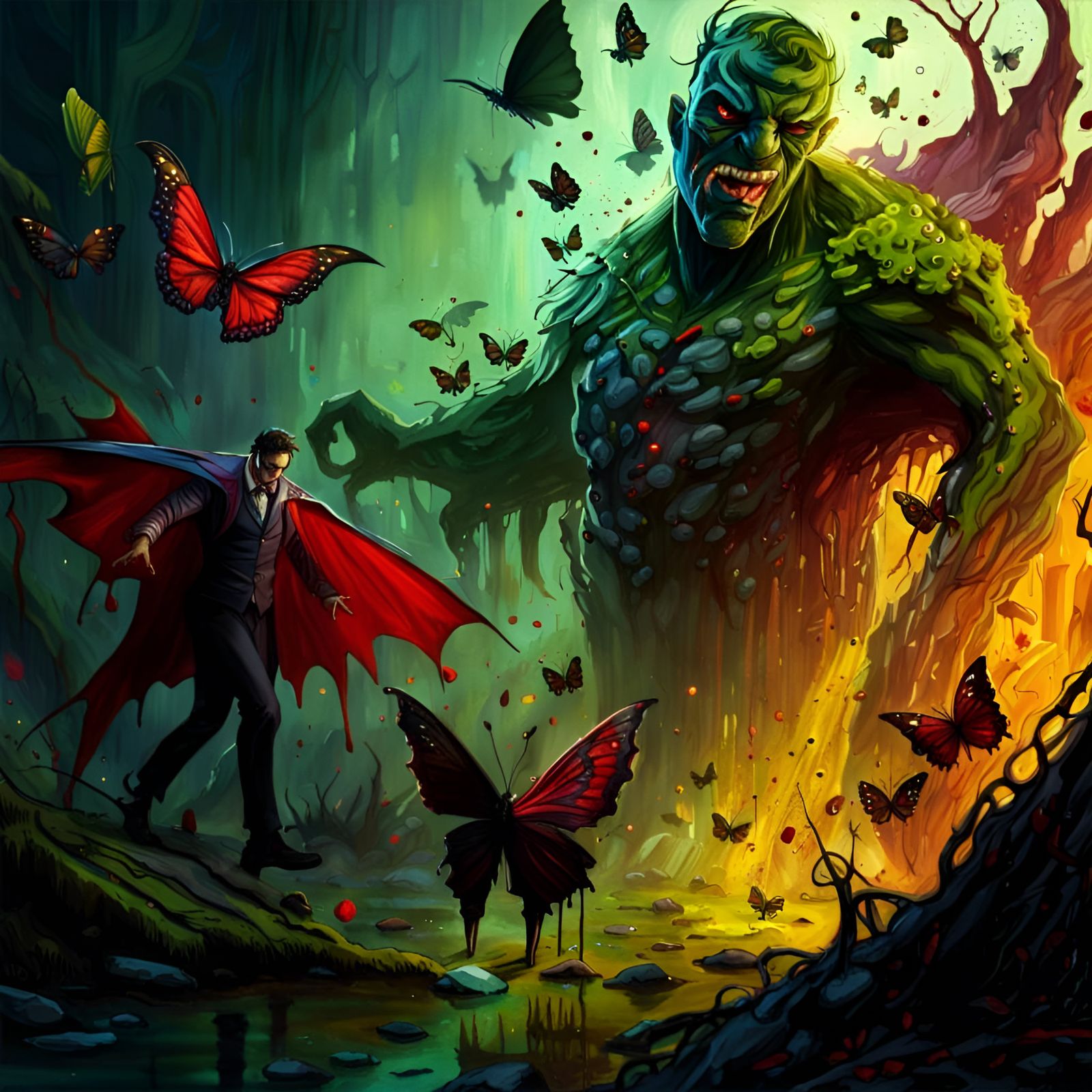 butterfly vampire vs Swampthing - AI Generated Artwork - NightCafe Creator