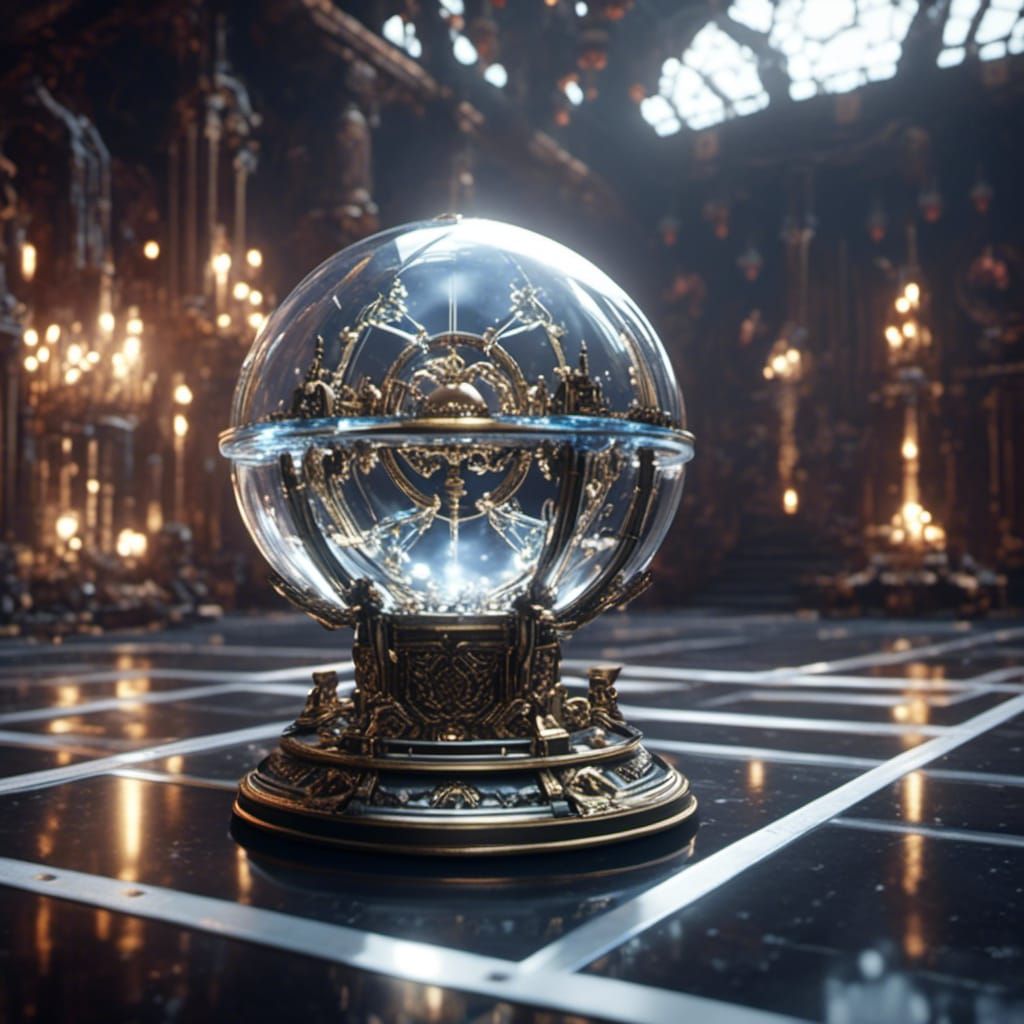 Enchanted crystal ball; aetherpunk; exquisite; lavish; rococo; advanced ...