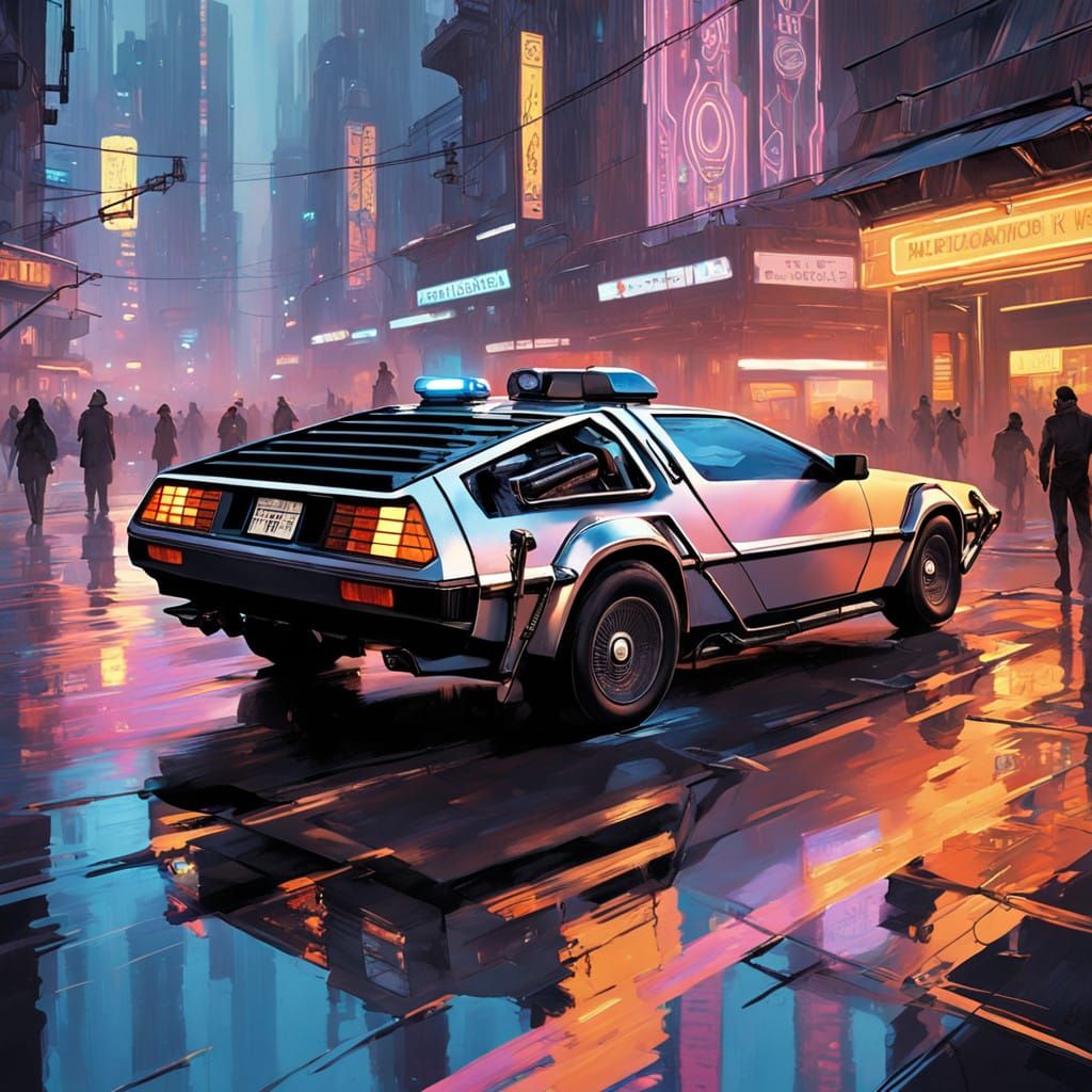 Deloreon police - Cyberpunk DeLorean Police Car Racing Down ...