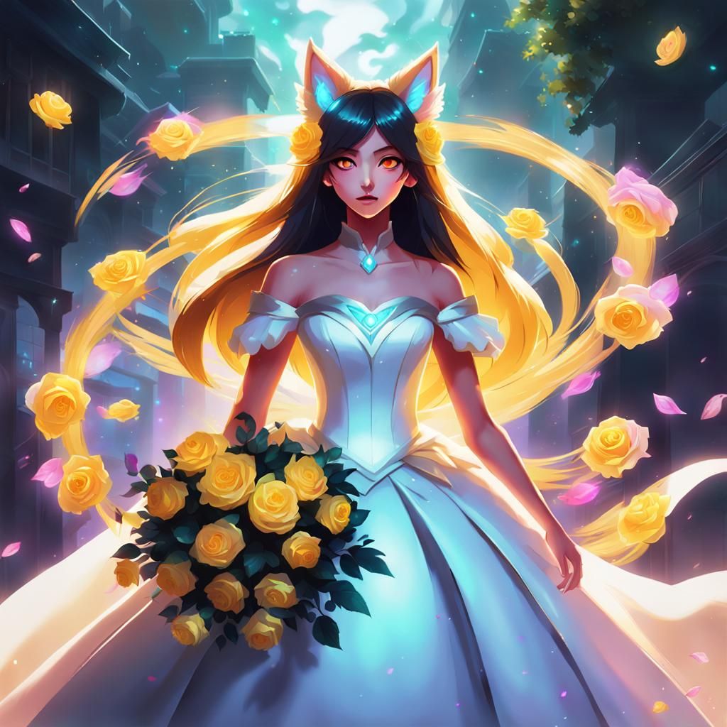 Ahri as a bride holding a pretty boquet of roses - AI Generated Artwork ...