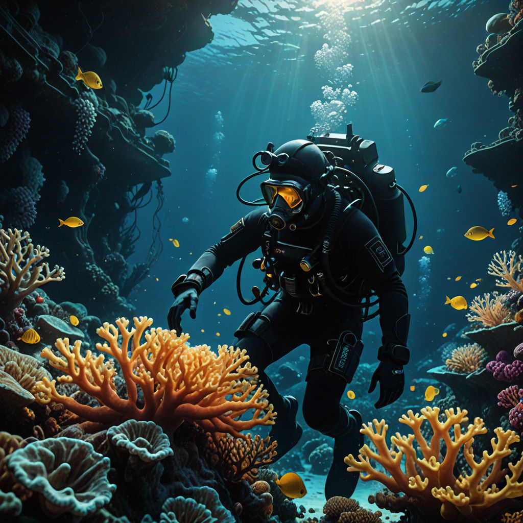 Fathom - Diver in Majestic Oceanic Scene with Bioluminescent...