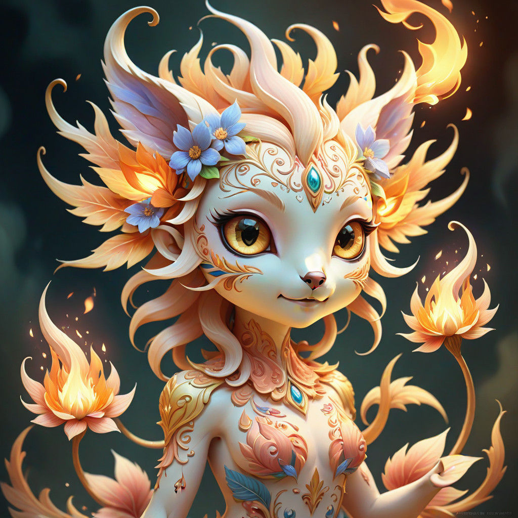 Whimsical Fire Elemental Flower Sprite - AI Art