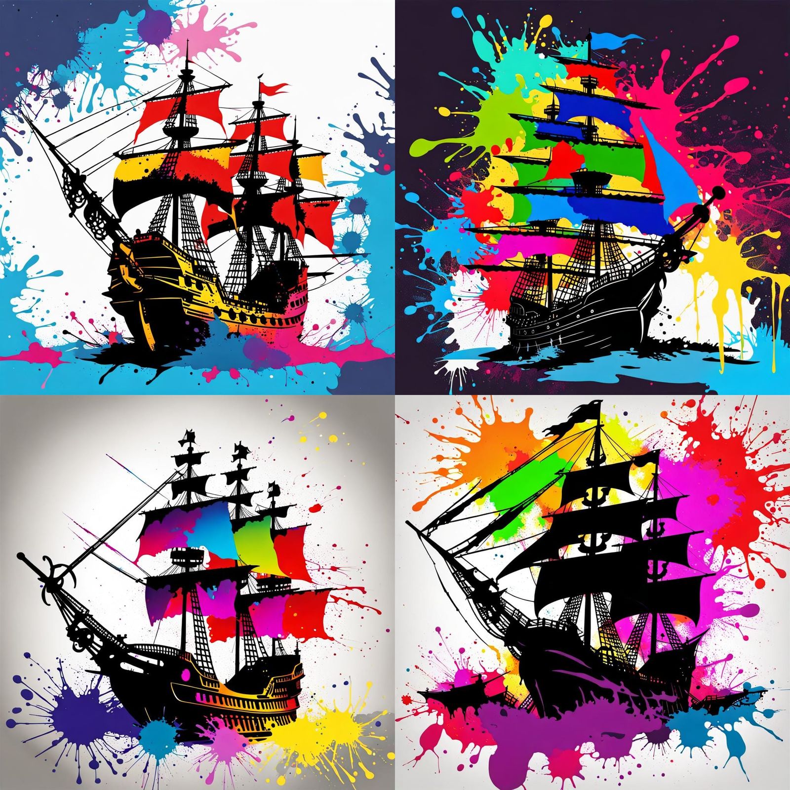 An ink splatter image of a pirate ship; vivid colors - AI Generated ...