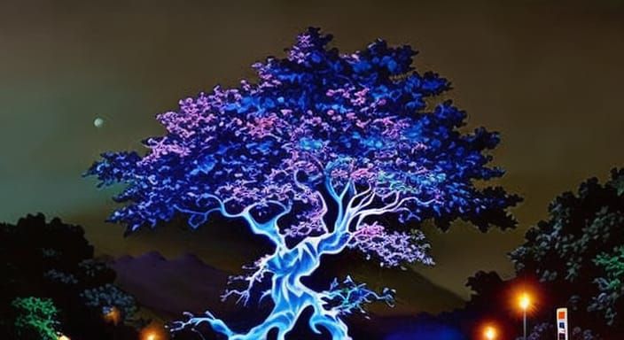 Tree of life, glowing, graffiti art, splash art, street art, spray ...