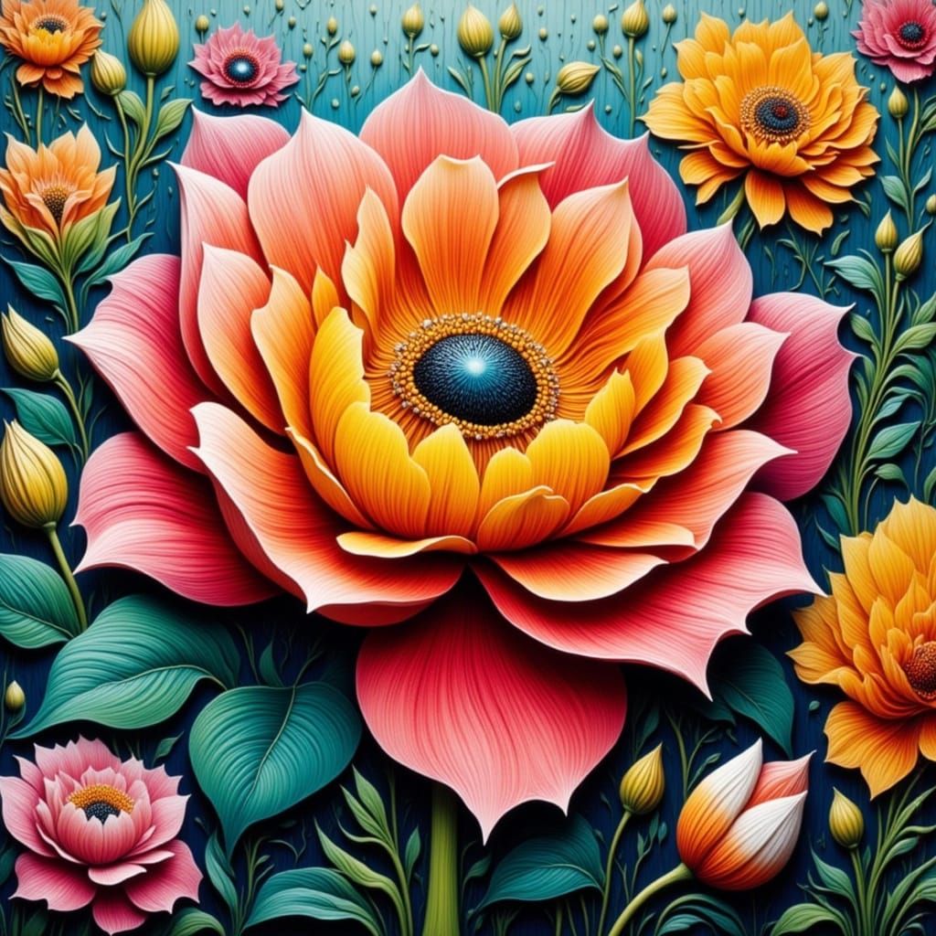 close-up of a stunning garden with a radiant, over... - AI Art