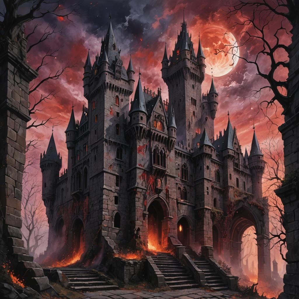 Haunted castle with skeletal spirit in black cloak - AI Generated ...