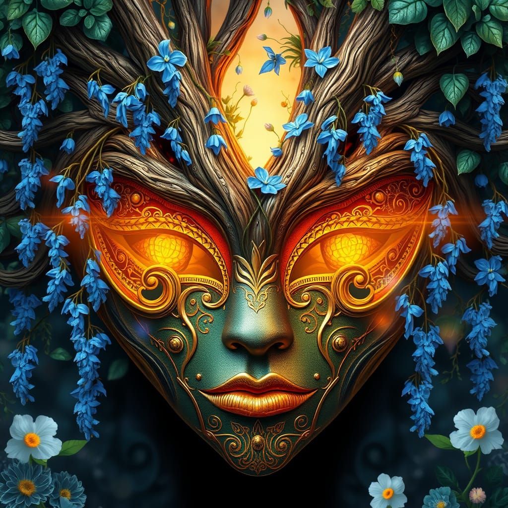 Weeping Blue Masquerade - Ethereal Forest Masquerade Mask