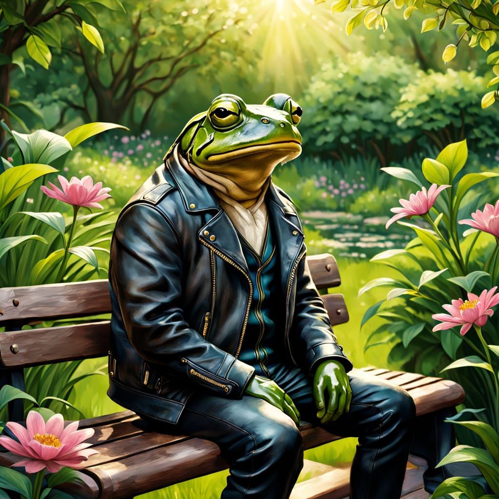 Surreal Bullfrog Biker in Whimsical Oil Painting - AI Art