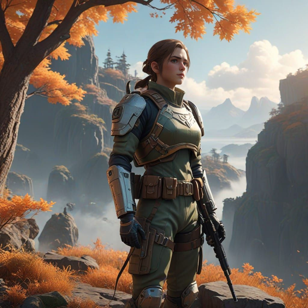 Epic Link in Autumn Armor Admires Sunrise in Hyper... - AI Art