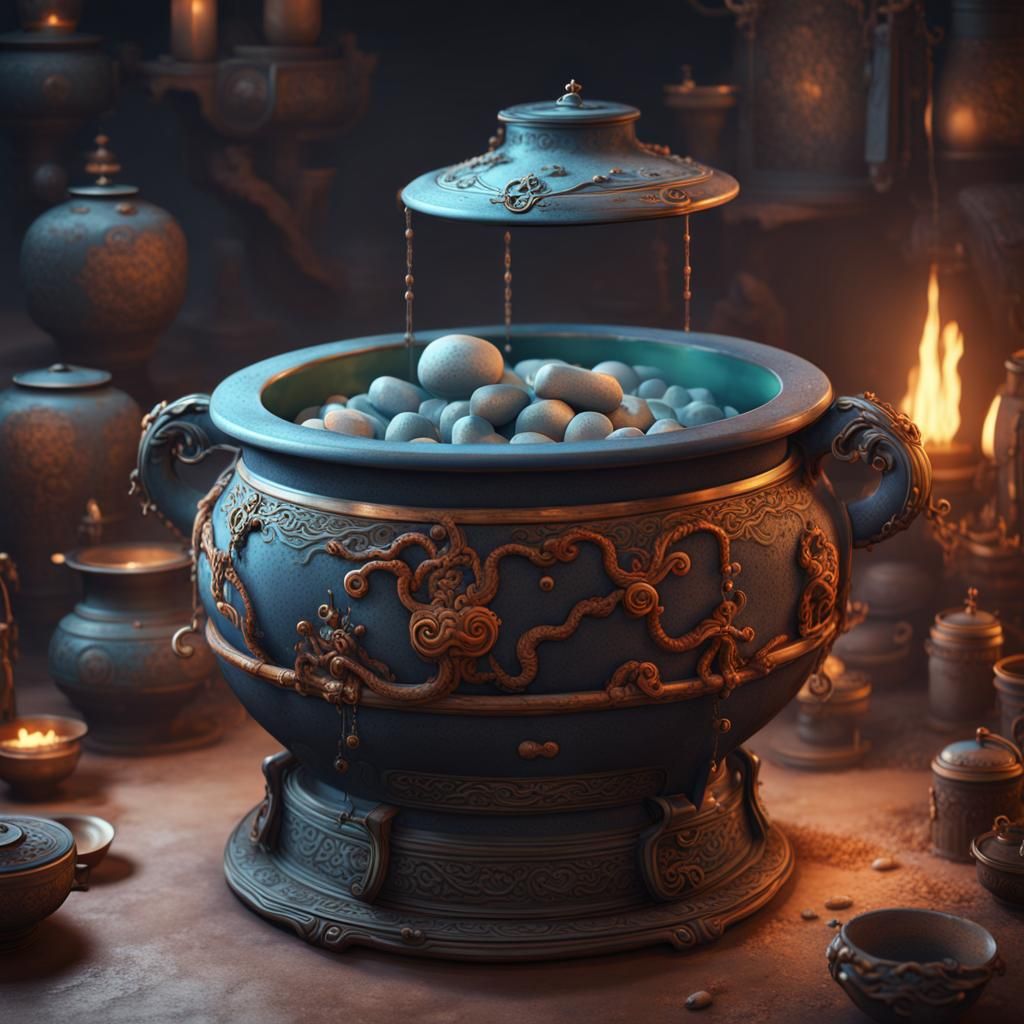 Ceramic Chinese pill cauldron - AI Generated Artwork - NightCafe Creator