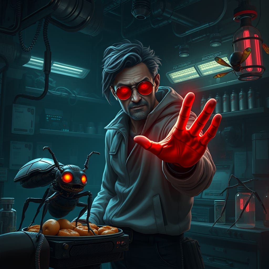 Cyberpunk Inventor Commands Swarming Insects with ... - AI Art