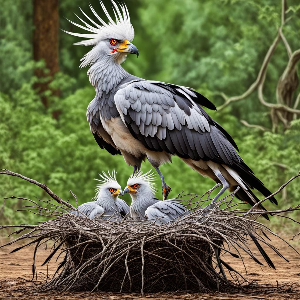 the secretary bird, Detailed portrayals of behaving with the her kids ...