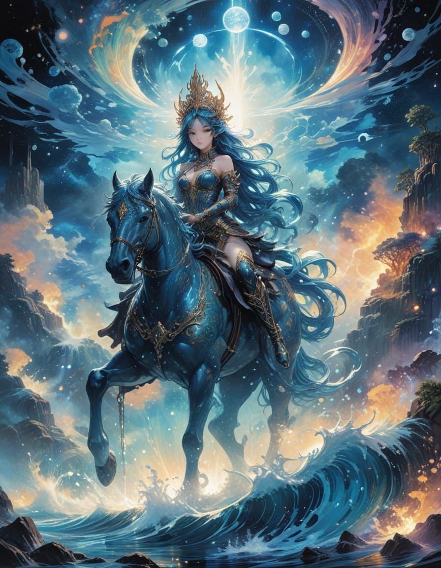 Ethereal Water Nymph Rides Majestic Aqua Creature ... - AI Art