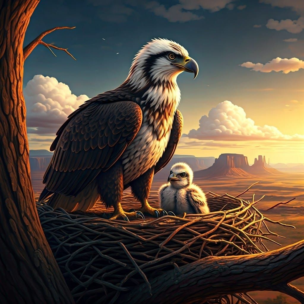 Majestic Eagle and Her Baby - Regal American Eagle Family in...