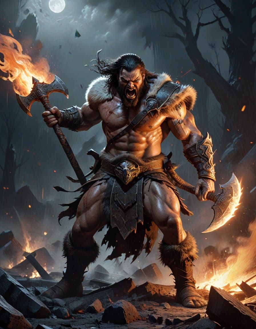 Barbarian Rage of the North - Fierce Barbarian in Battle