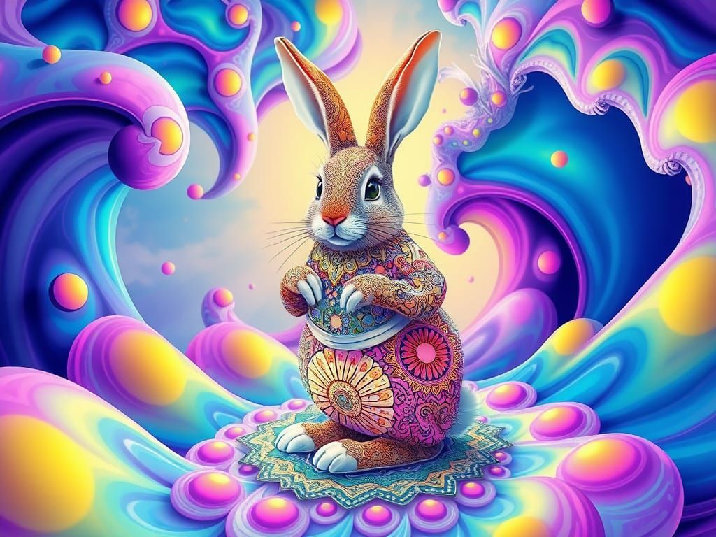 Surreal Easter Bunny in Psychedelic Fractal Landsc... - AI Art