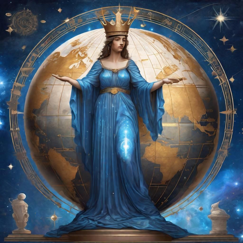 the Greek muse Urania is wearing a blue dress that represents the firmament and she is very ...