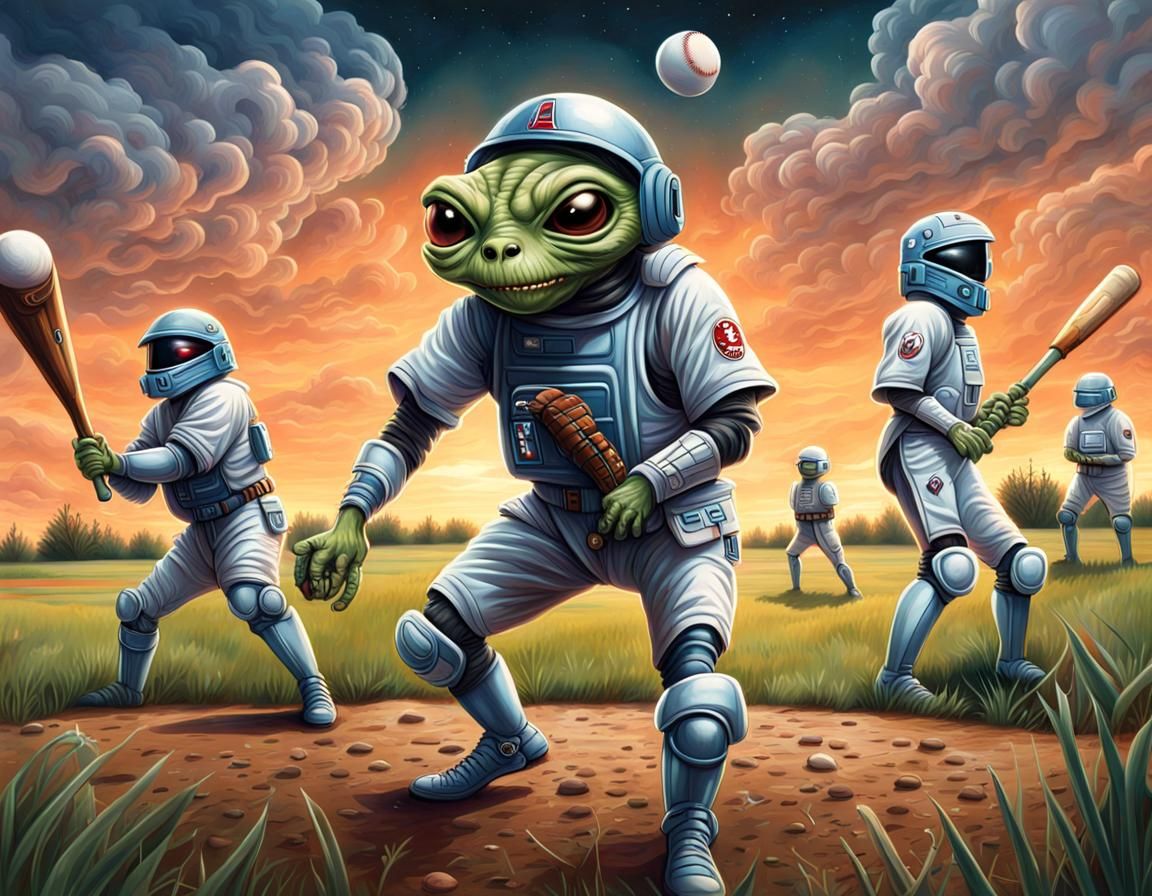 Aliens playing baseball with cyborgs - AI Generated Artwork - NightCafe ...