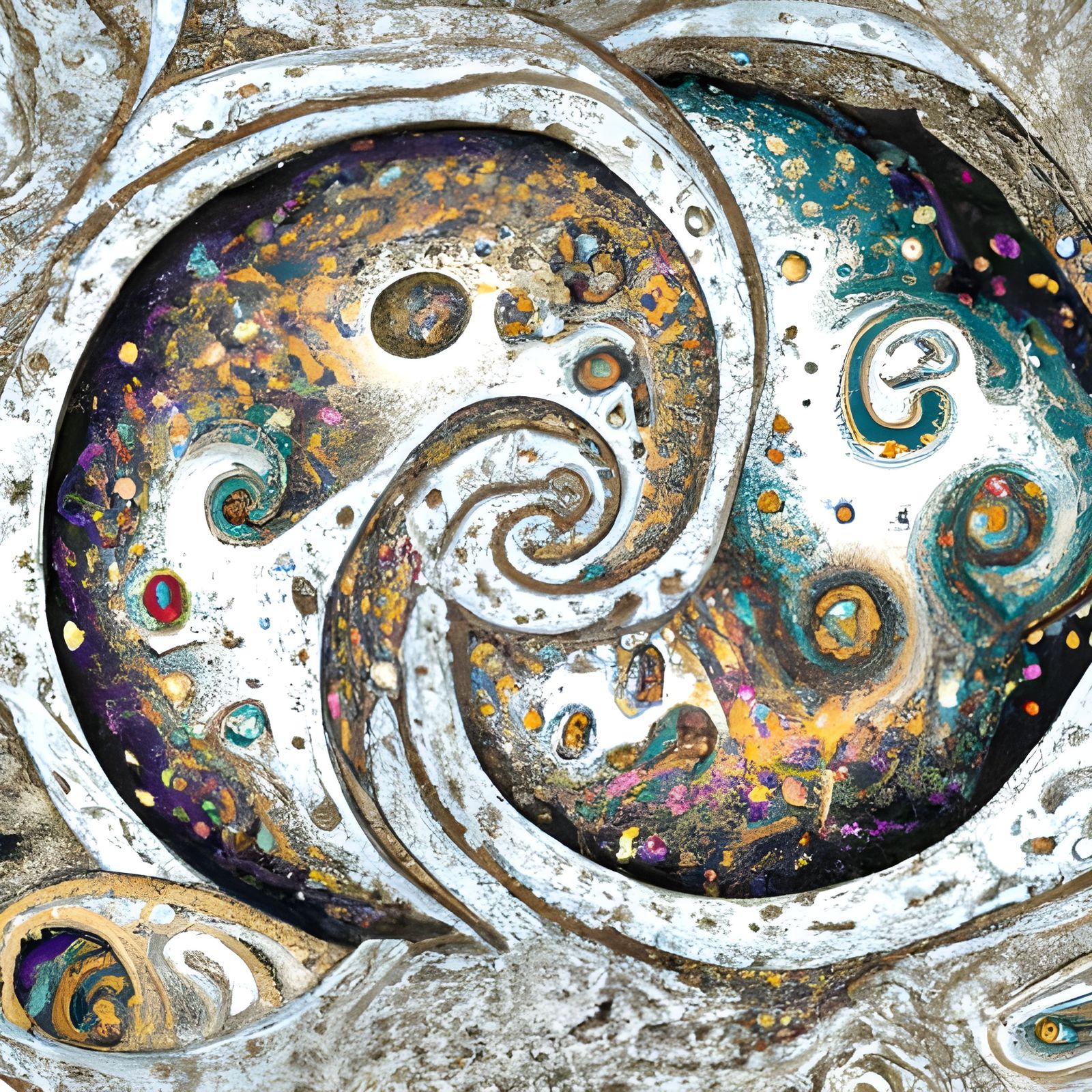 M.C. Escher Galaxy, psychedelic, colored digital illustration complex entangled spiraling ...