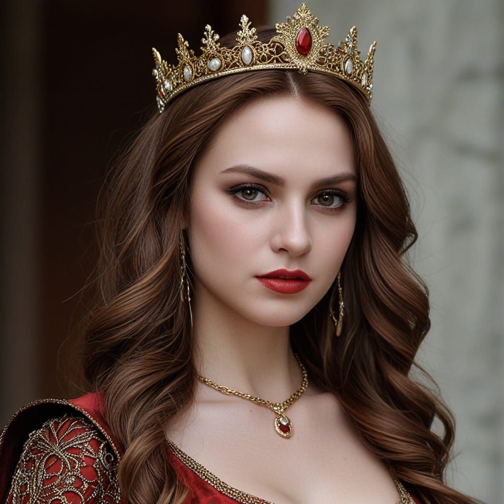 Vampire Queen in Bronze and Red Regalia - AI Art