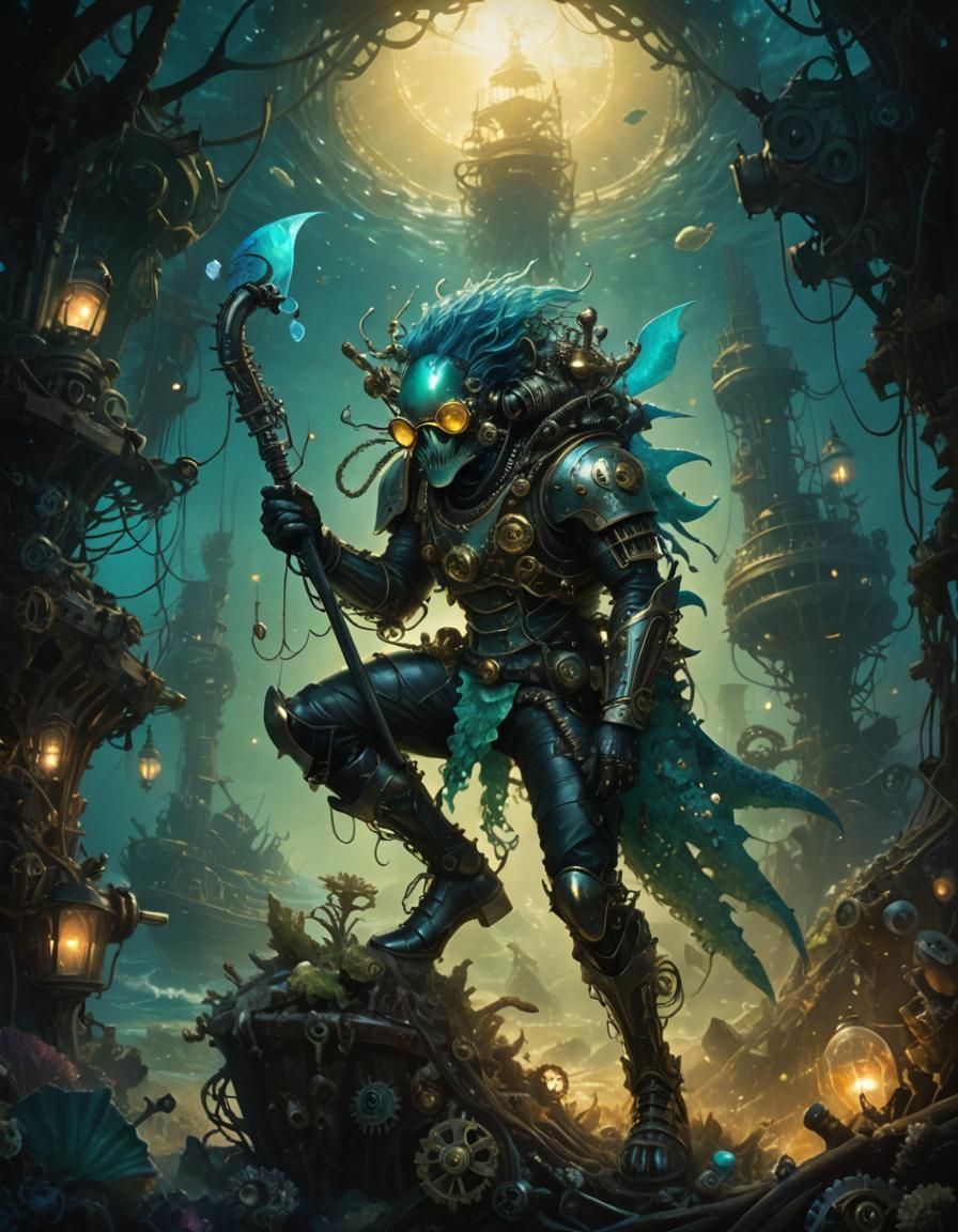 merfolk, humanoid underwater creature, hyper detailed epic watercolor ...