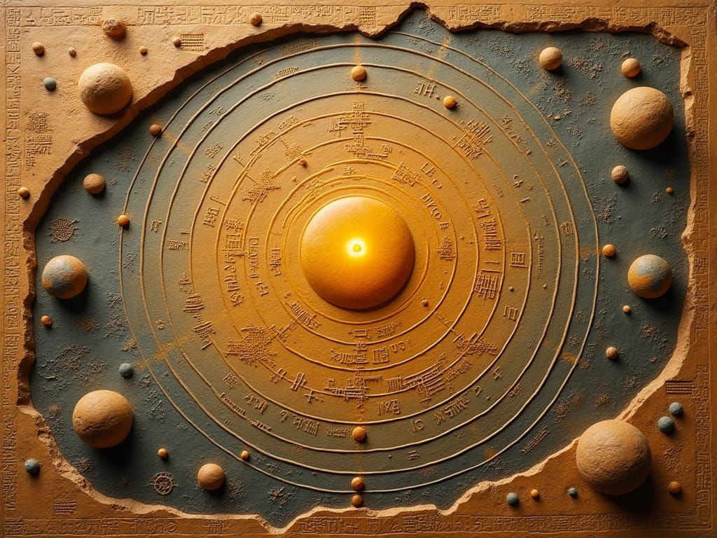 Ancient Sumerian Solar System Map in Earthy Colors - AI Art