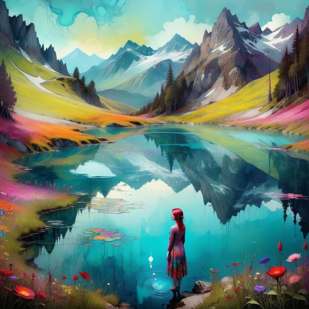 Surreal landscape: an idyllic spot by an extremely reflective lake in ...