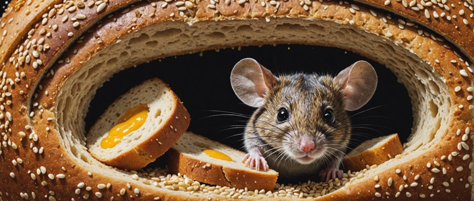 a mouse living in a hole in a loaf of bread . hyperrealism ...