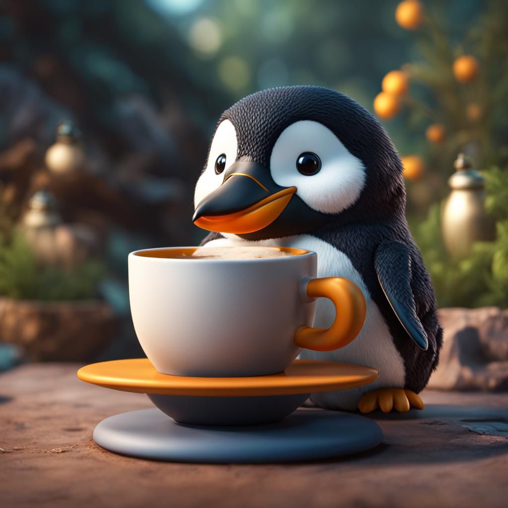 cute penguin drinking coffee - AI Generated Artwork - NightCafe Creator