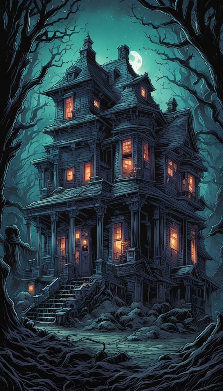 Spooky haunted cyber house - AI Generated Artwork - NightCafe Creator